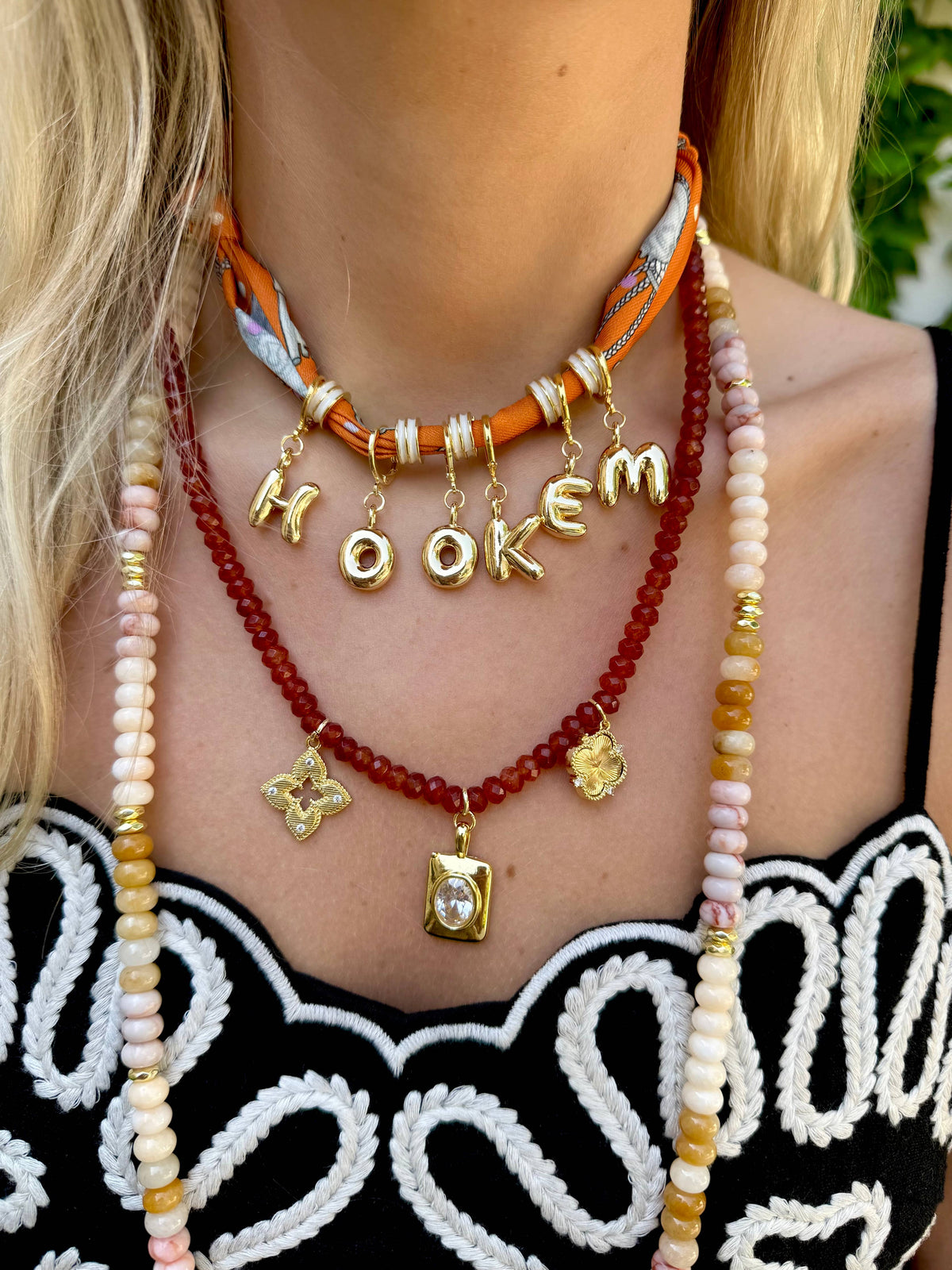 Burnt Orange Game Day Bubble Letter Scarf Necklace – The Shimmy Shack